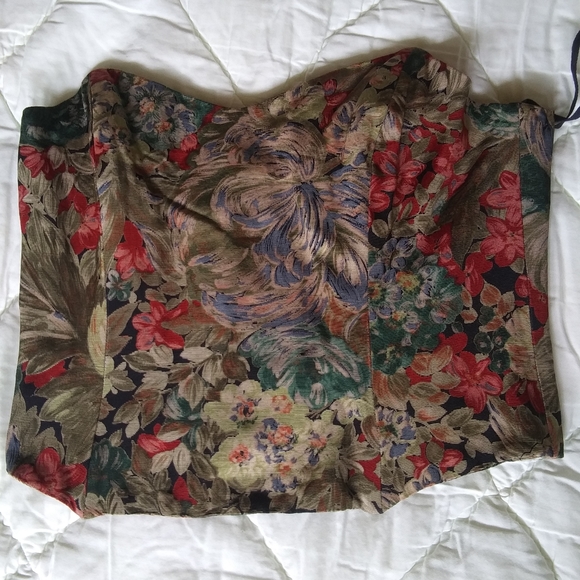 Tops | Vintage Floral Strapless Wire Corset Zip Up Form Fitting Warm ...
